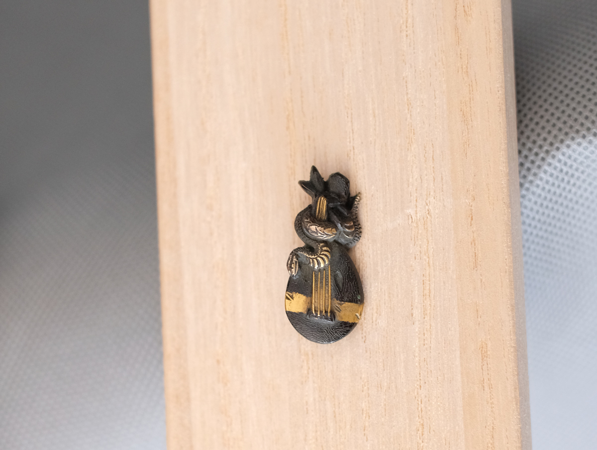 Rare antique Japanese Menuki Snake on Biwa Edo period katanacenter for ...