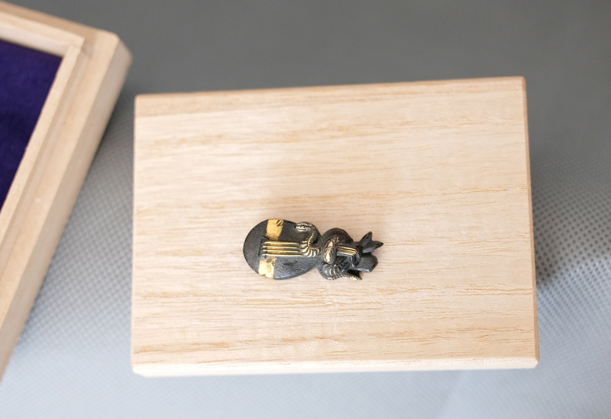 Rare antique Japanese Menuki Snake on Biwa Edo period katanacenter for ...