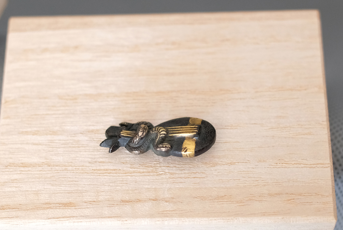 Rare antique Japanese Menuki Snake on Biwa Edo period katanacenter for ...