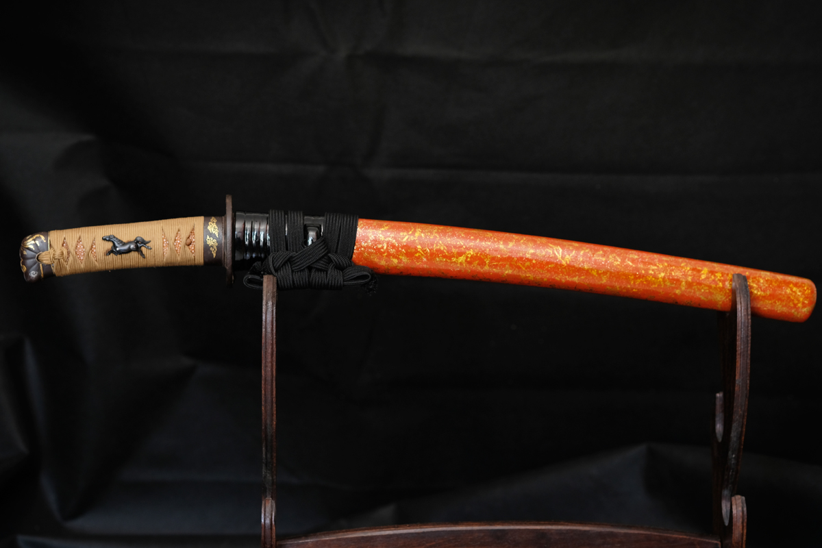 Great O-Tanto Wakizashi Buddhist Horimono blade Horse and Gold Koshirae ...
