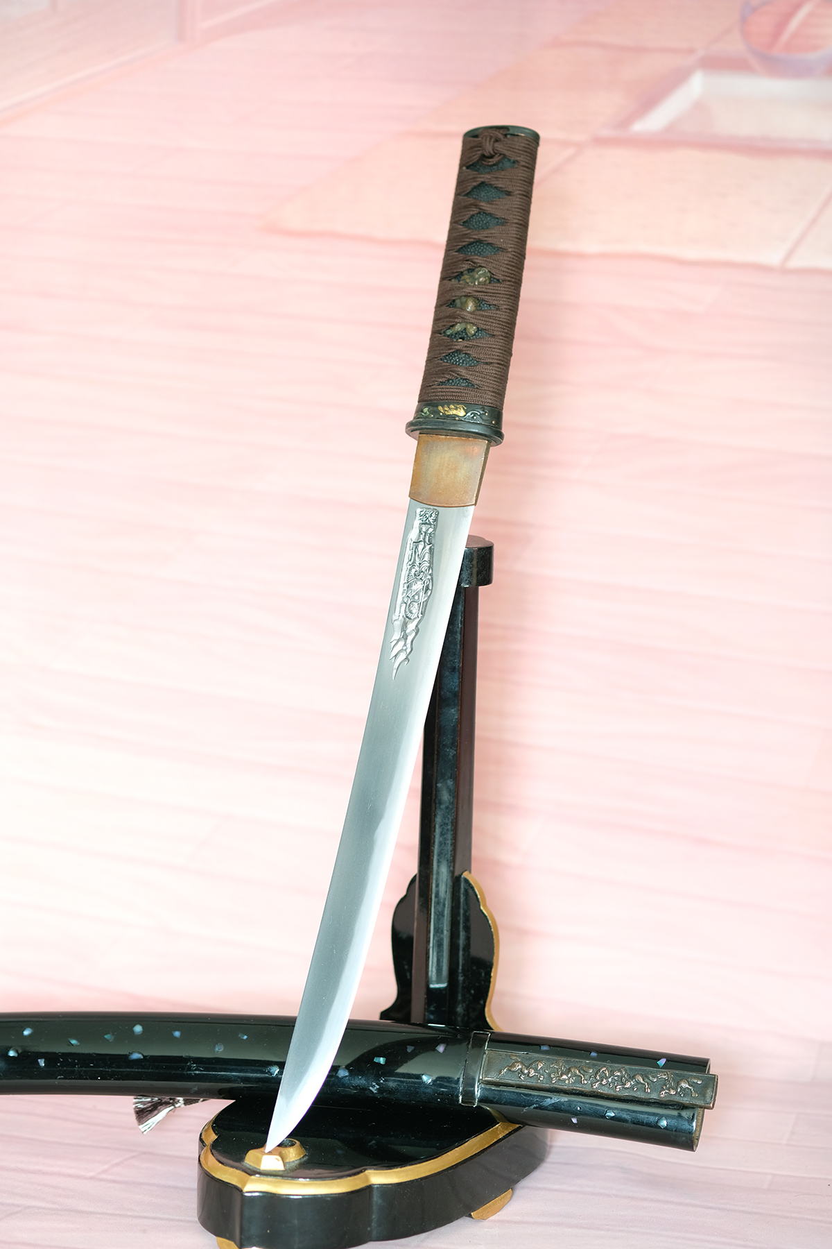 Antique Japanese Tanto great size O-Tanto Fudo Myo-o Horimono Kozuka ...